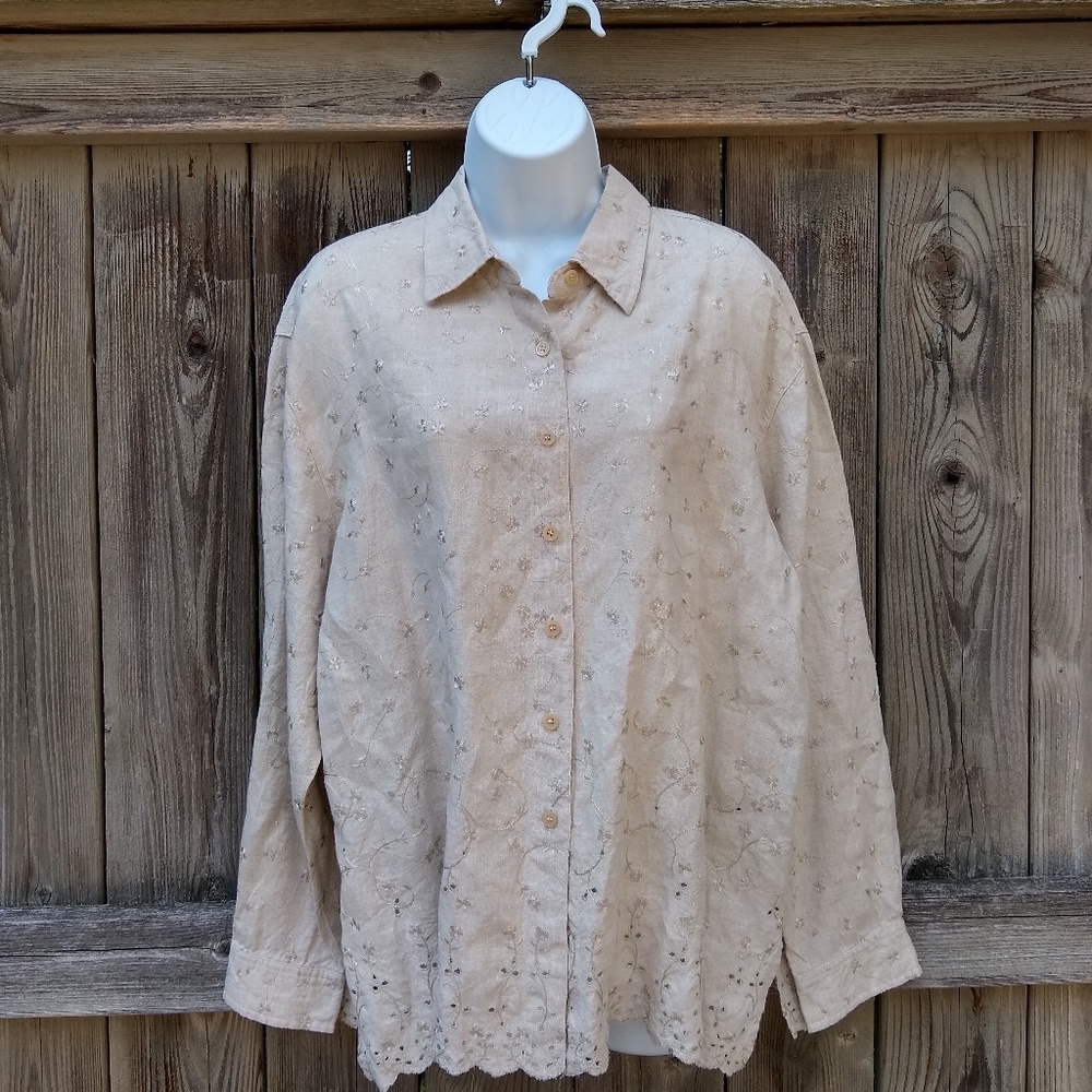Talbots 100% Irish Linen Natural Color Button Down - Gem